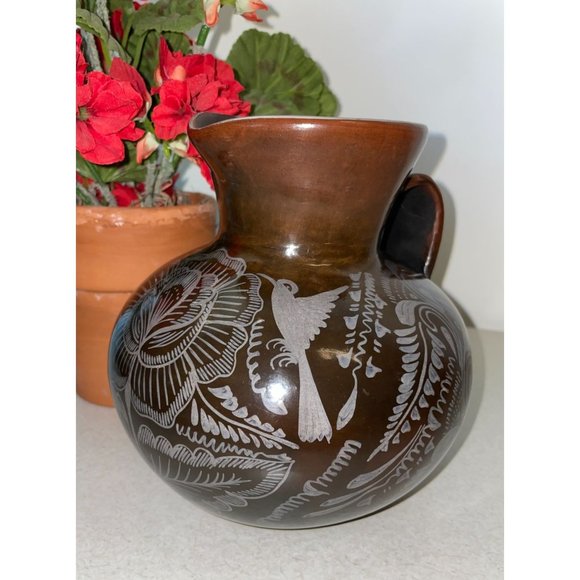 Unmarked | Accents | Mexican Hand Painted Burnished Pottery Pitcher ...